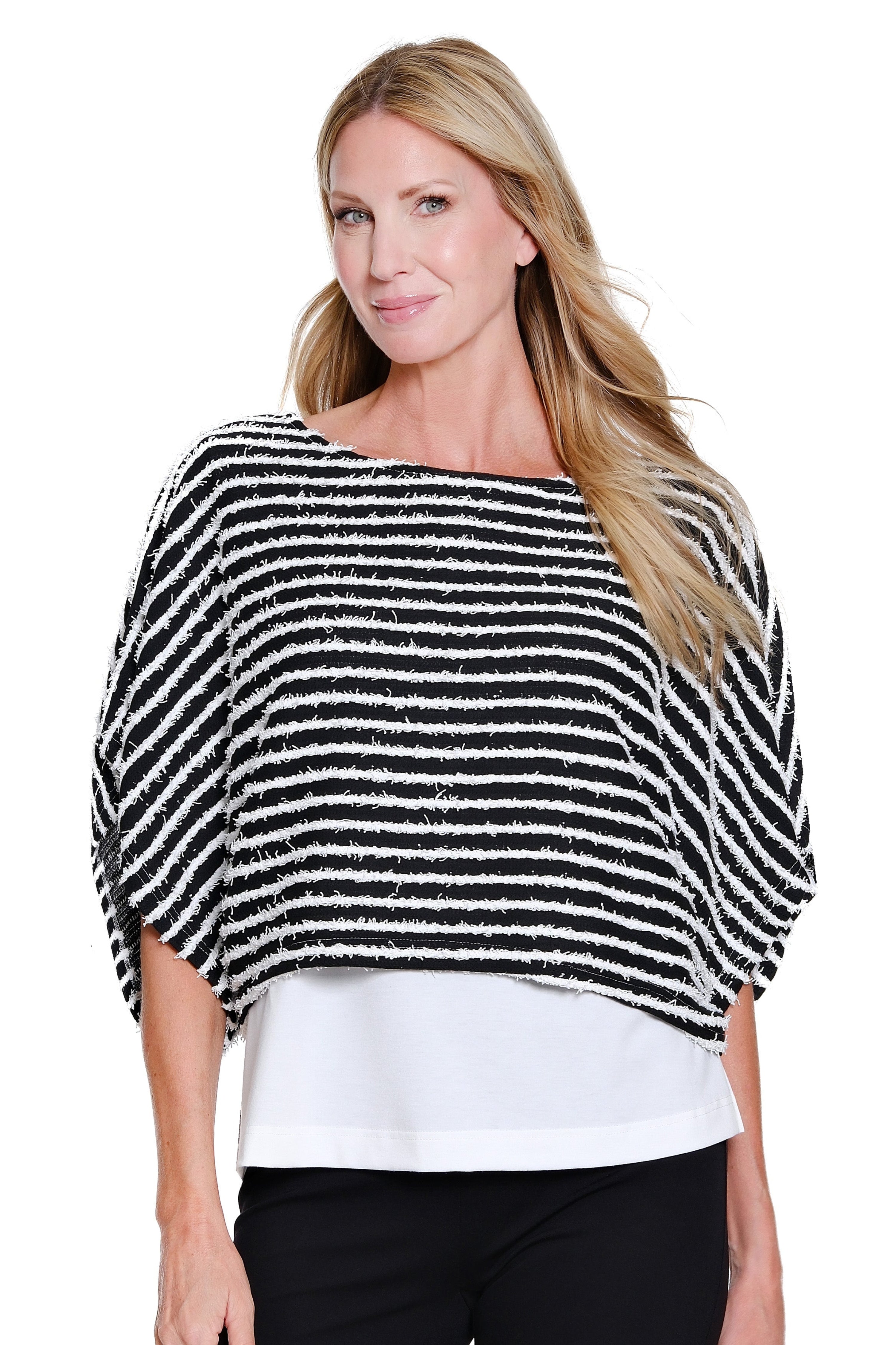 Stripe Knit Poncho Top with Attached Tank - Black/White Stripe – SYI ...