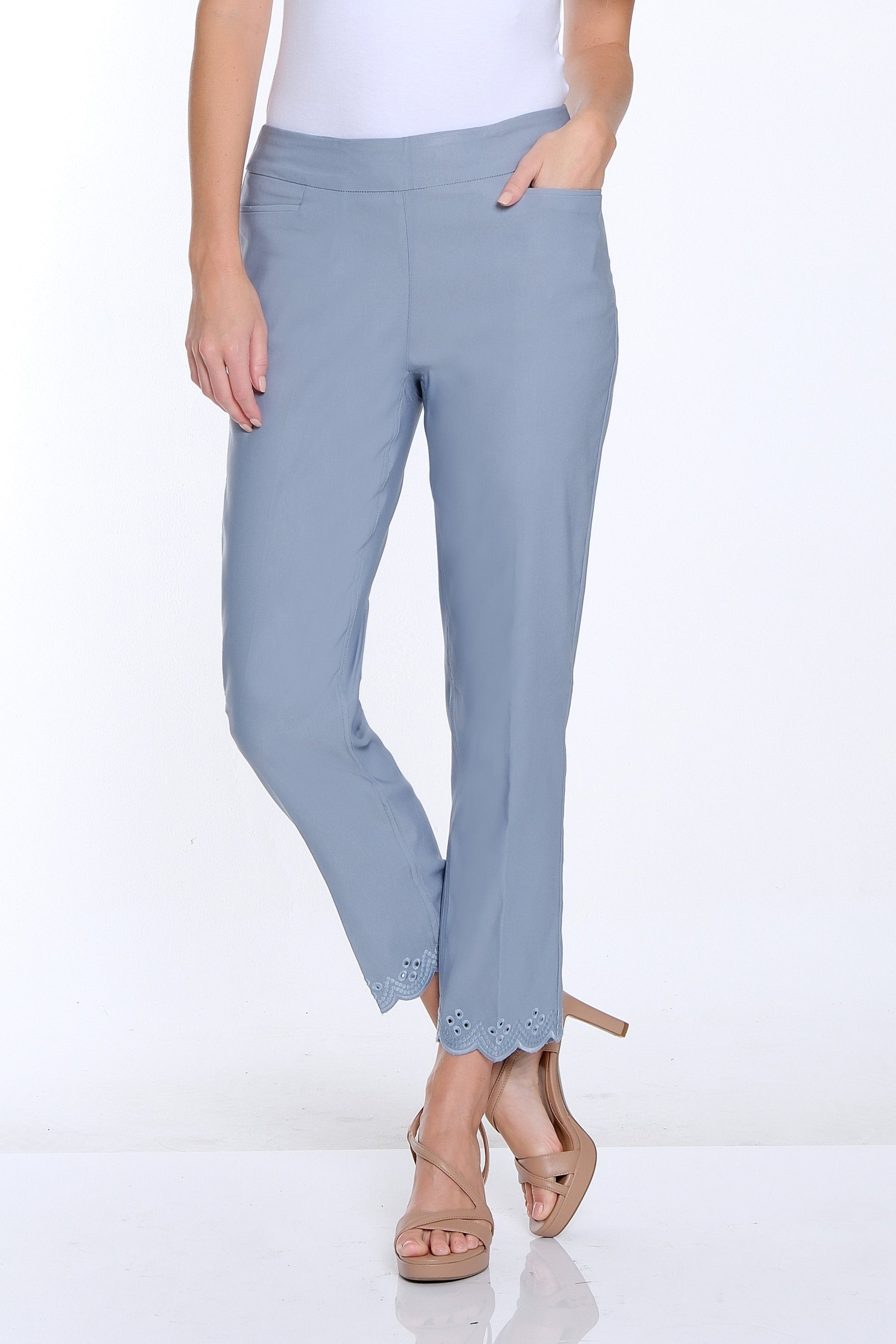 Fine Line Twill Ankle Pant with Eyelet Scallop Hem - Chambray ...
